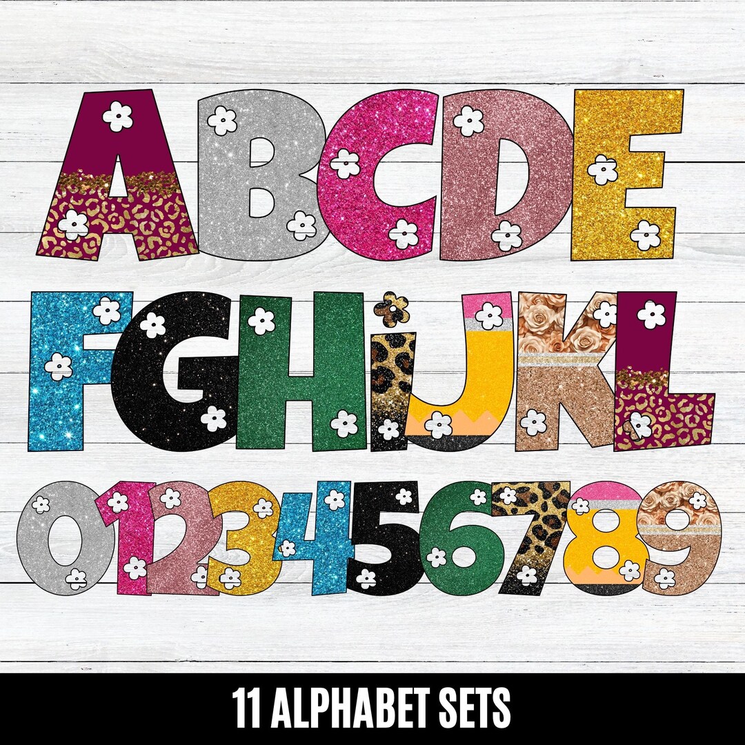Glitter Doodle Alphabet PNG Doodle Sublimation Alpha Set Design PNG ...