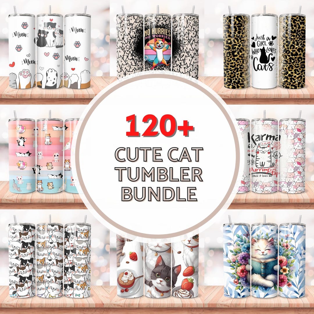 120+ Cute Cat Tumbler Wrap Bundle, Cute Cat PNG, Cat Design, Cute Cat ...
