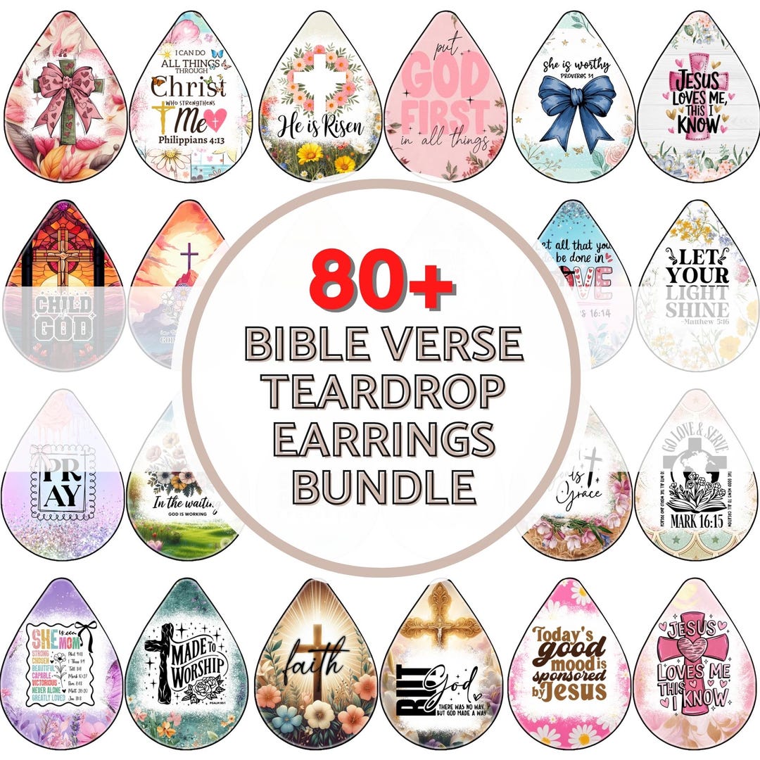 Bible Verse Teardrop Earrings PNG Bundle: Christian Sublimation Designs ...