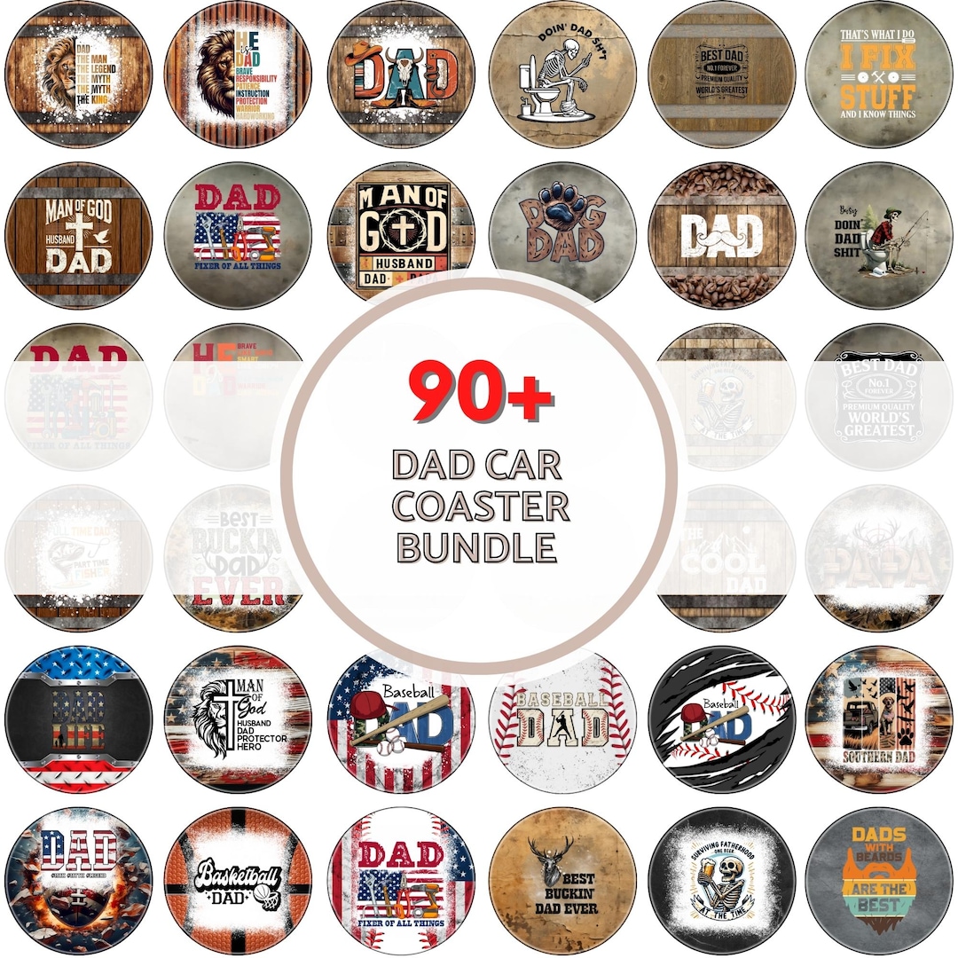Funny Dad Car Coaster Design Bundle Father's Day Round Keychain PNG ...