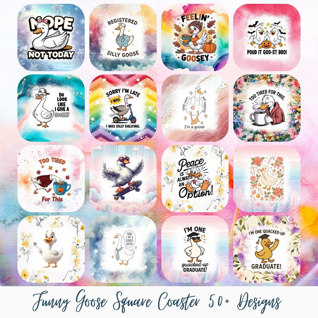 Funny Goose Coaster Bundle PNG, 50+ Silly Goose Square Designs, Cute ...