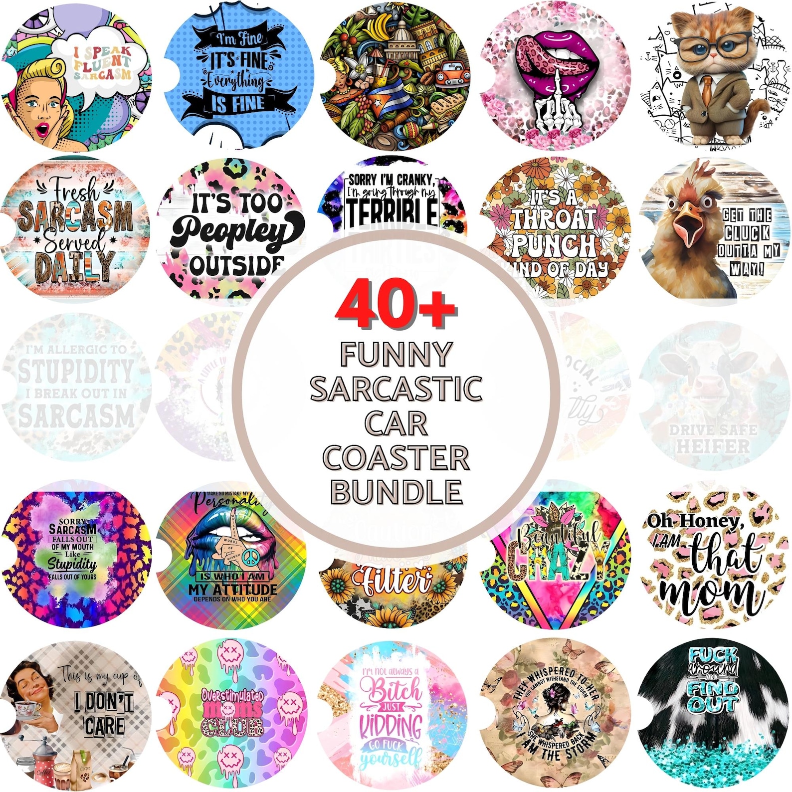 40+ Sarcastic Car Coaster Bundle, Sarcastic Car Coaster Png, Sarcastic ...