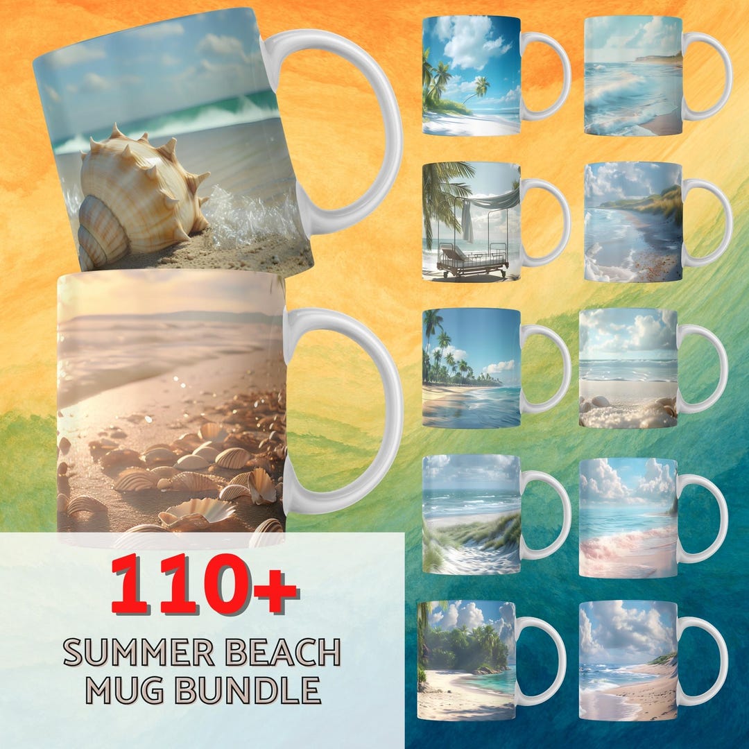 110+ Beach Mug Wrap Bundle, Seashells Beach Ocean Mug, 11oz and 15oz ...