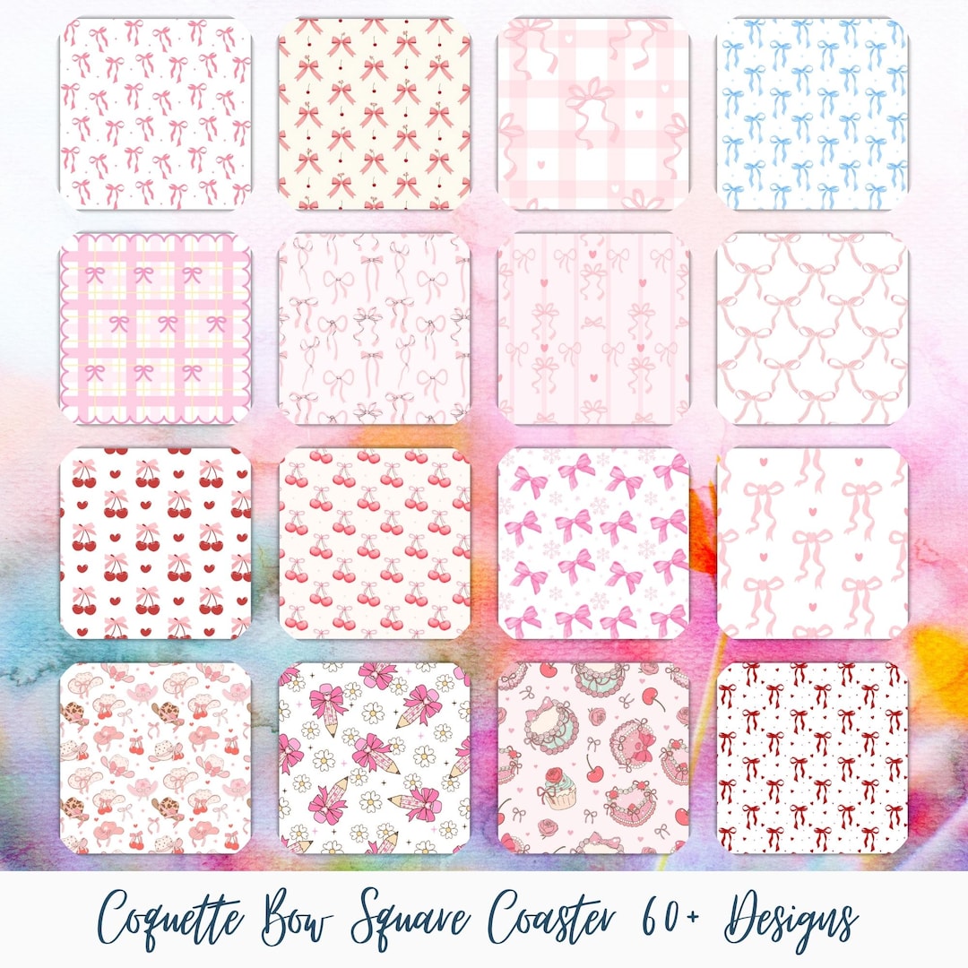 Coquette Square Coaster Png Bundle, Coquette Bow Png, Bow Coaster ...