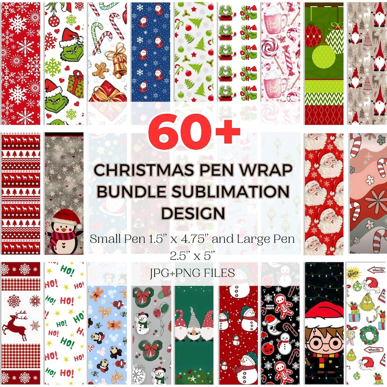 Christmas Pen Wrap Bundle: 60+ Printable Designs (PNG JPG) - Etsy