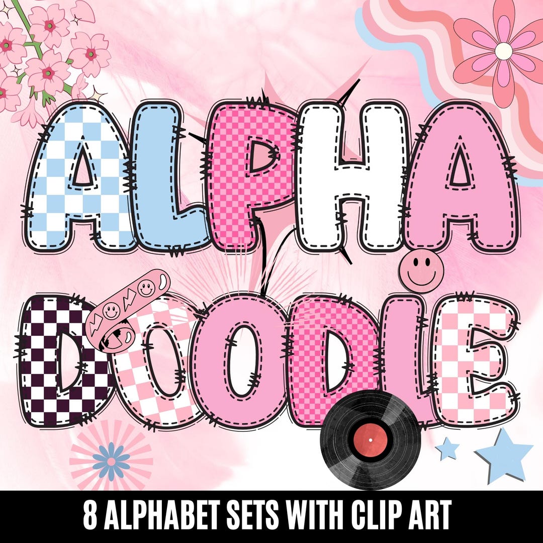 Checker Alphabet Bundle, Alpha Doodle Letters Png, Bright Colors 8 ...