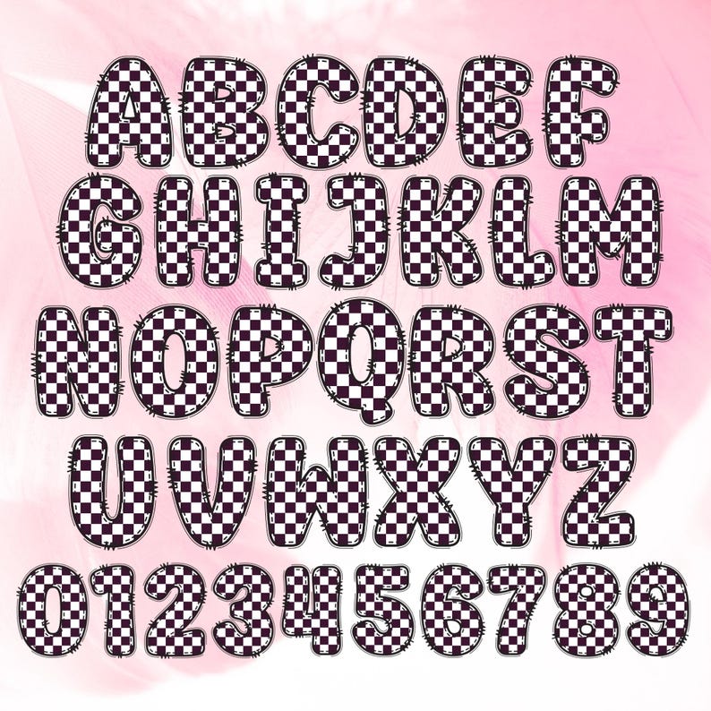 Checker Alphabet Bundle, Alpha Doodle Letters Png, Bright Colors 8 ...