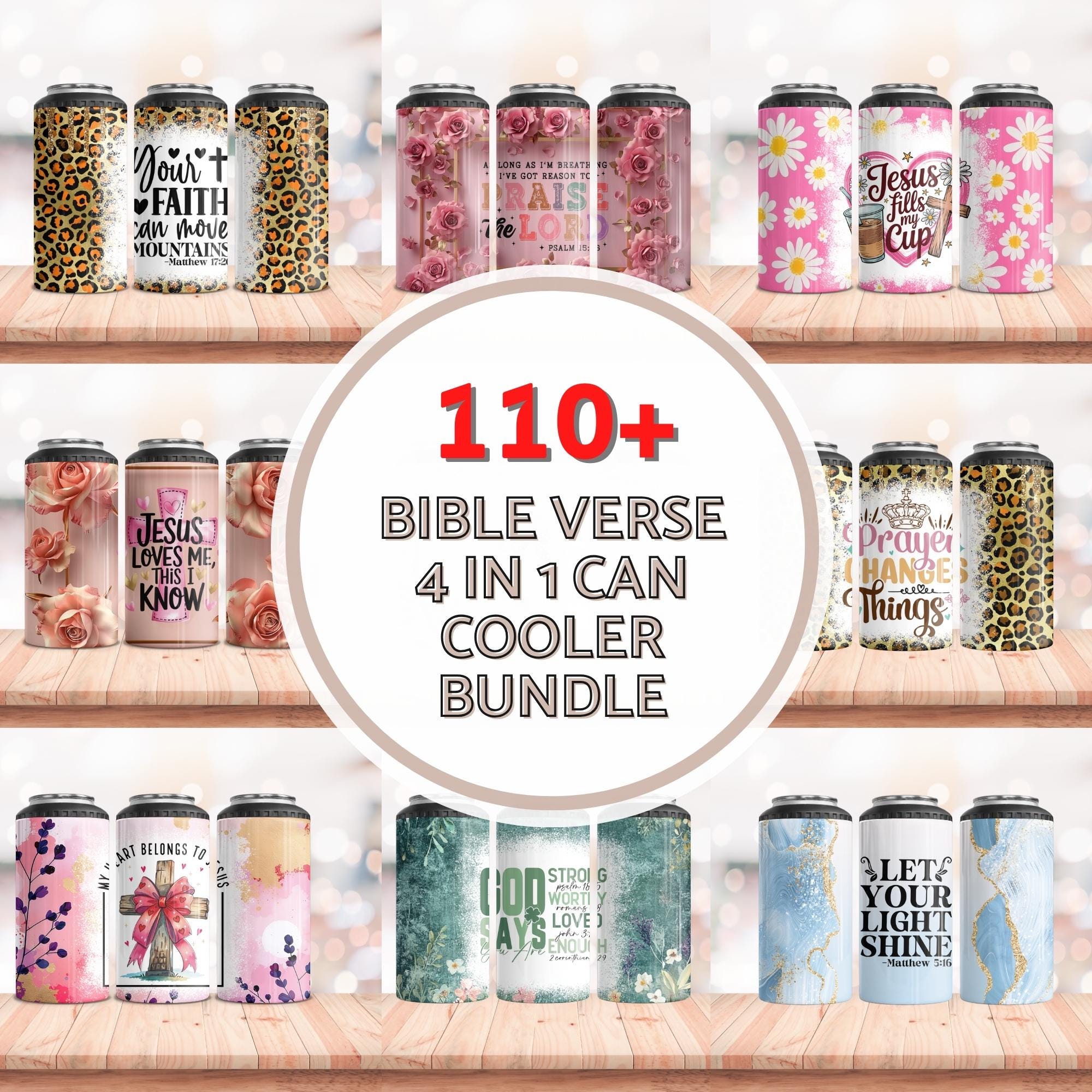 Bible Verse 4 in 1 Can Cooler Wrap PNG Bundle – 110+ Christian ...