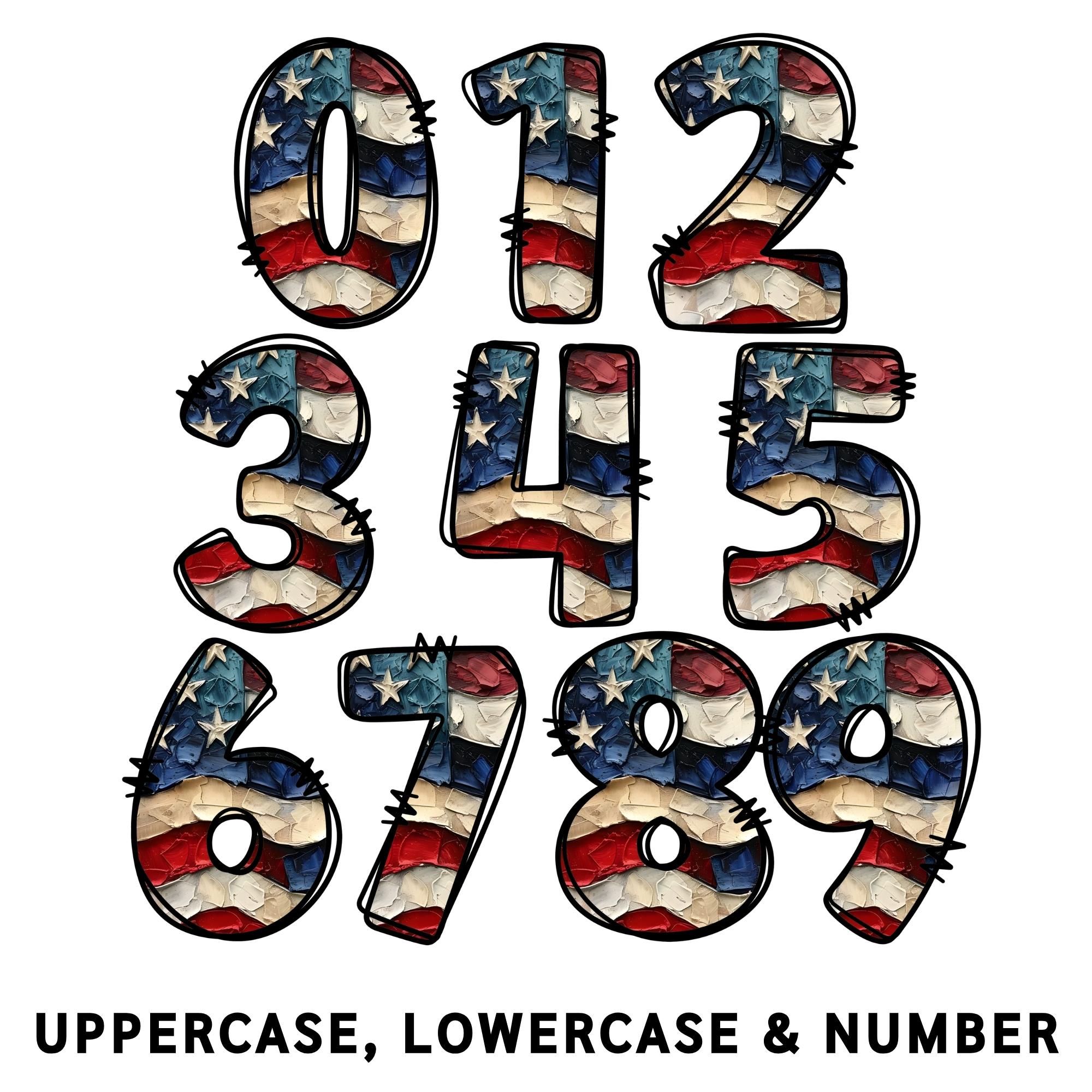 USA Flag Alphabet Doodle Letters American Flag Pack, Alphabet Digital ...