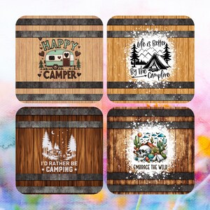 Camping Square Coaster Bundle, Camper Sublimation Design, Lake Life ...
