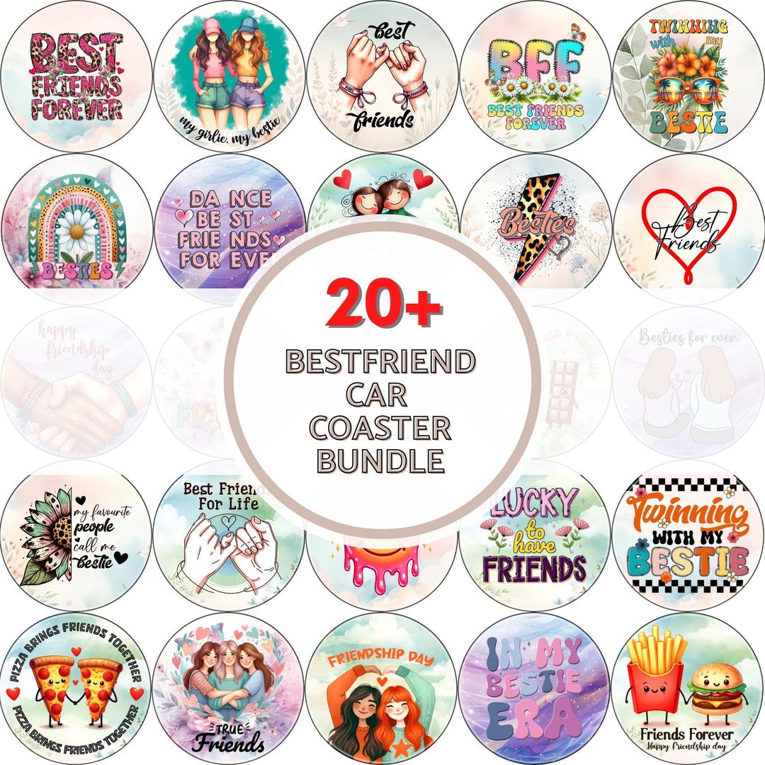 Best Friends Car Coaster PNG Bundle, Besties Coaster Bundle, Floral ...