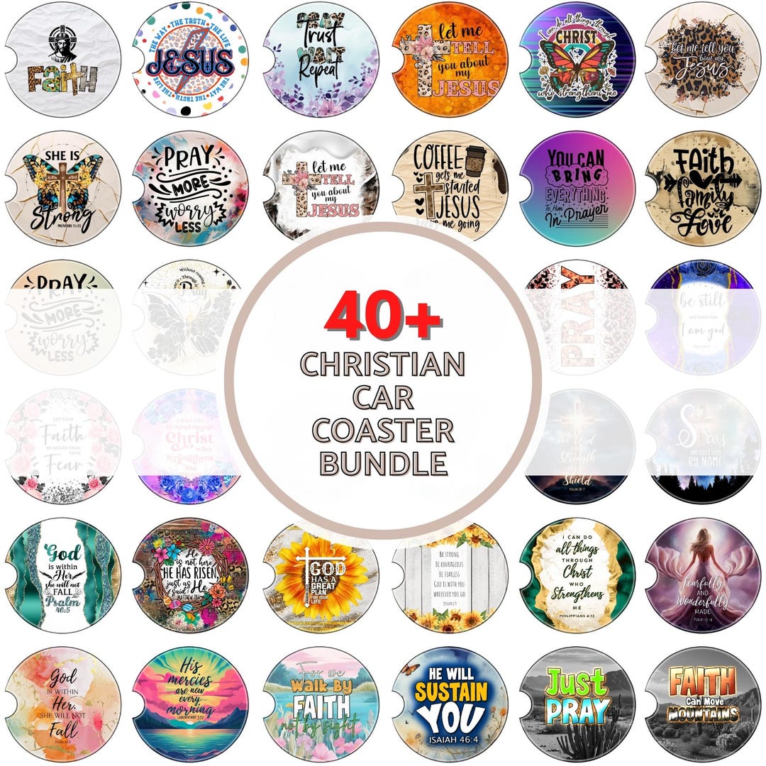 Christian Car Coasters Bundle, Round Bible Quotes, Bible Verse, PNG ...
