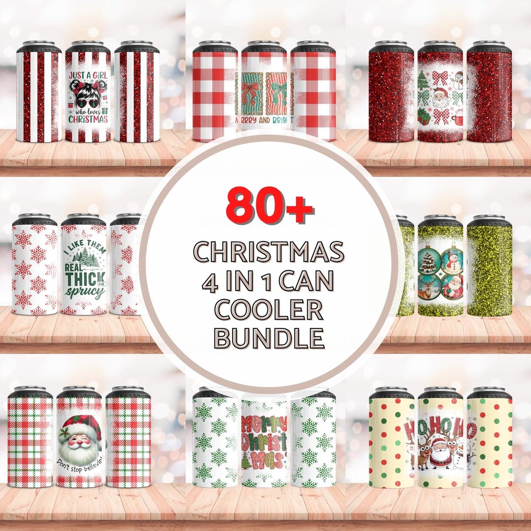Christmas 4 in 1 Can Cooler Wrap PNG Bundle – 80+ Holiday Sublimation ...