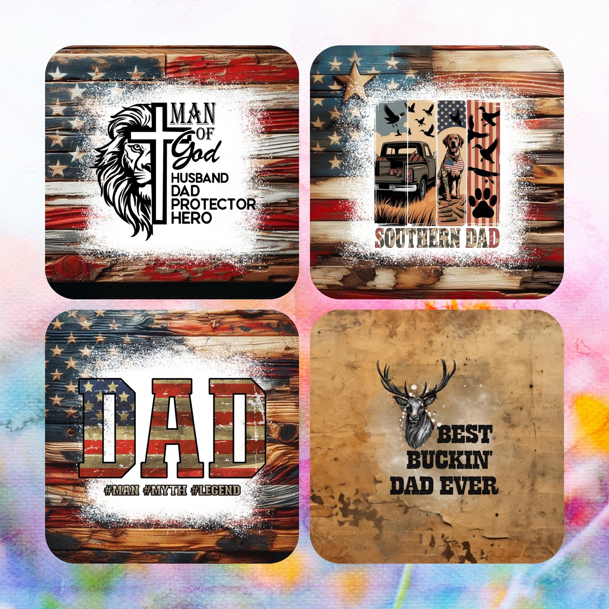 Father's Day Square PNG Bundle, Best Dad Faux Leather Coaster Design ...