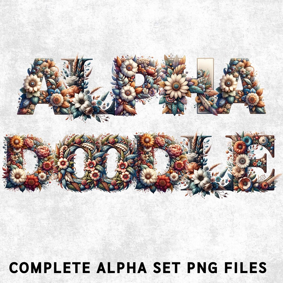 3D Floral Alpha Doodle Letters PNG, Floral Colorful Alpha Png, Alpha ...