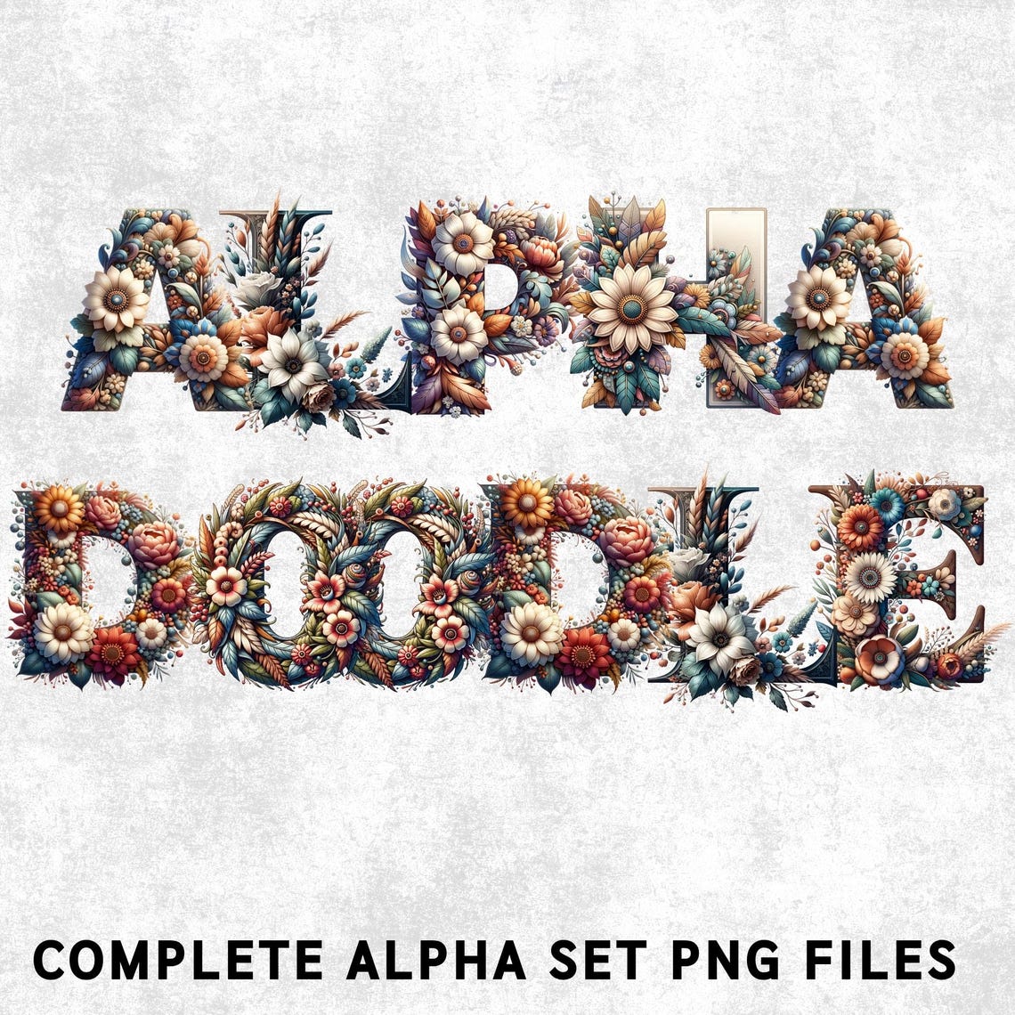 3D Floral Alpha Doodle Letters PNG, Floral Colorful Alpha Png, Alpha ...