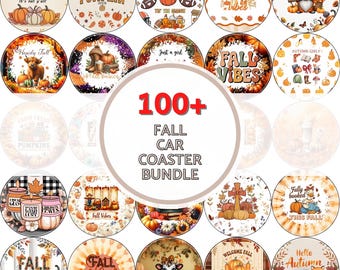 Fall Car Coaster Png Sublimation Design Bundle, Hello Fall Png, Autumn ...