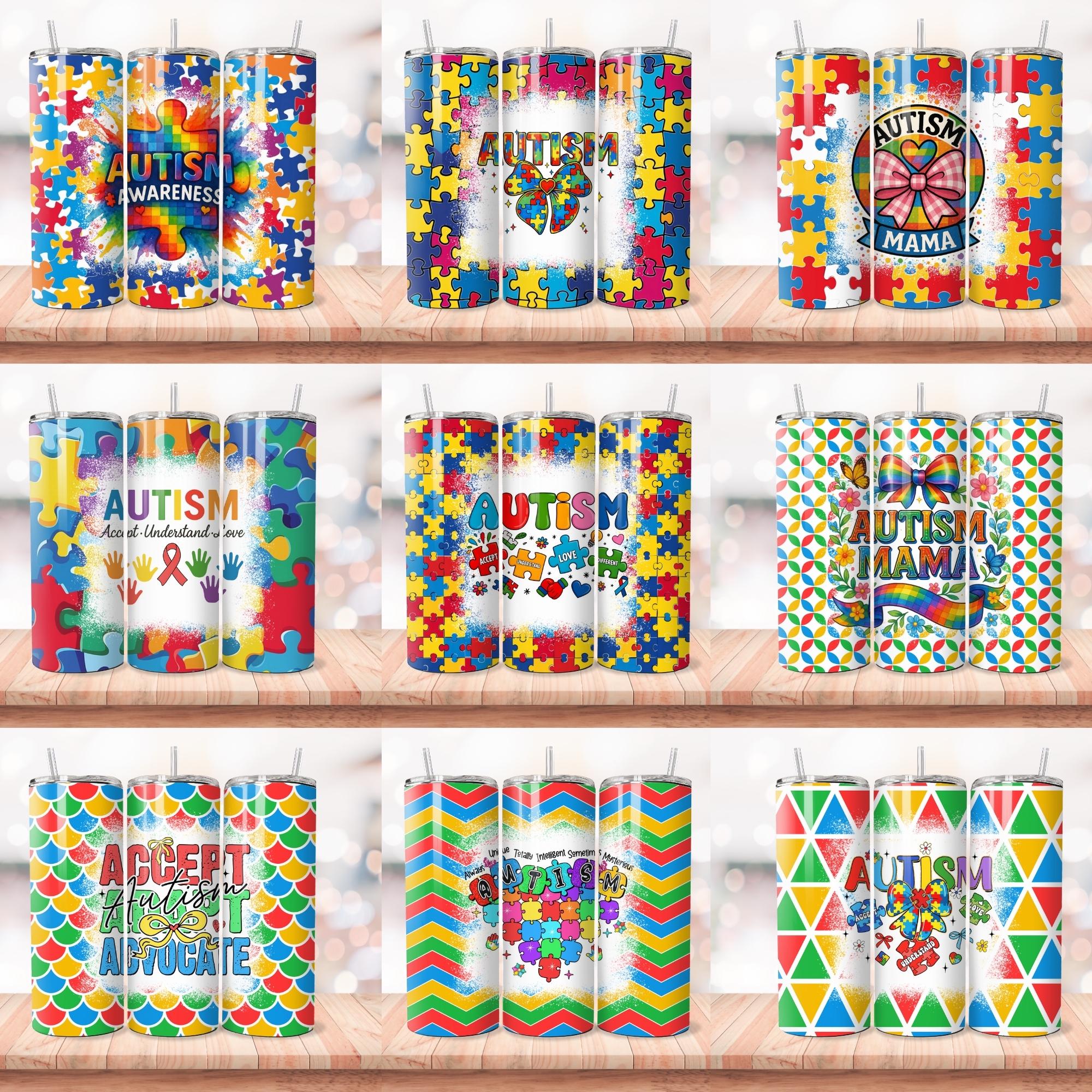 100+ Autism Tumbler PNG Bundle – Colorful Puzzle Wraps for 20oz Skinny ...
