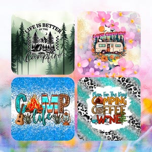 Camping Square Coaster Bundle, Camper Sublimation Design, Lake Life ...