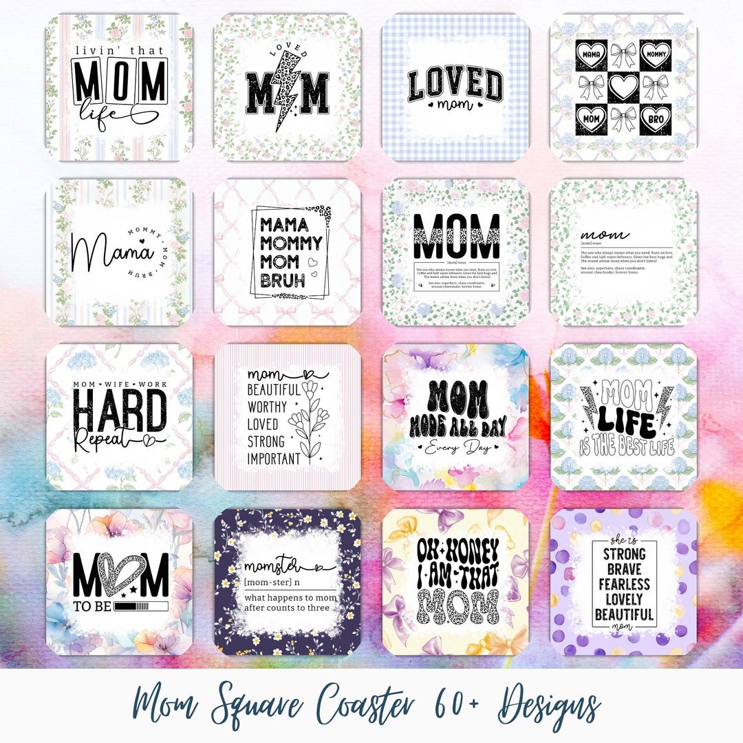 Mom Square Coaster Bundle, Funny Mom Coaster PNG, Mama Coaster ...