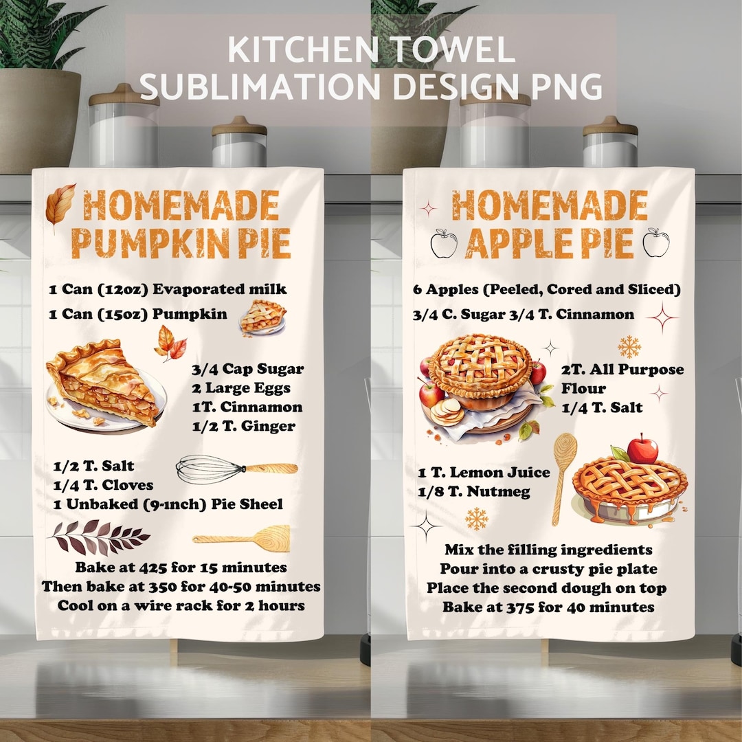 Kitchen Towel Sublimation Designs: Pumpkin & Apple Pie Recipes (PNG ...