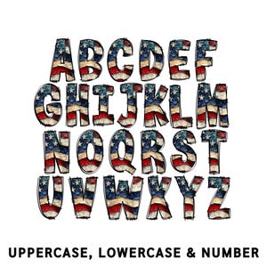 USA Flag Alphabet Doodle Letters American Flag Pack, Alphabet Digital ...