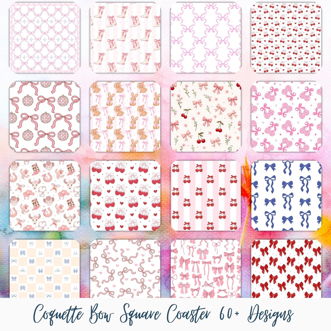 Coquette Square Coaster Png Bundle, Coquette Bow Png, Bow Coaster ...