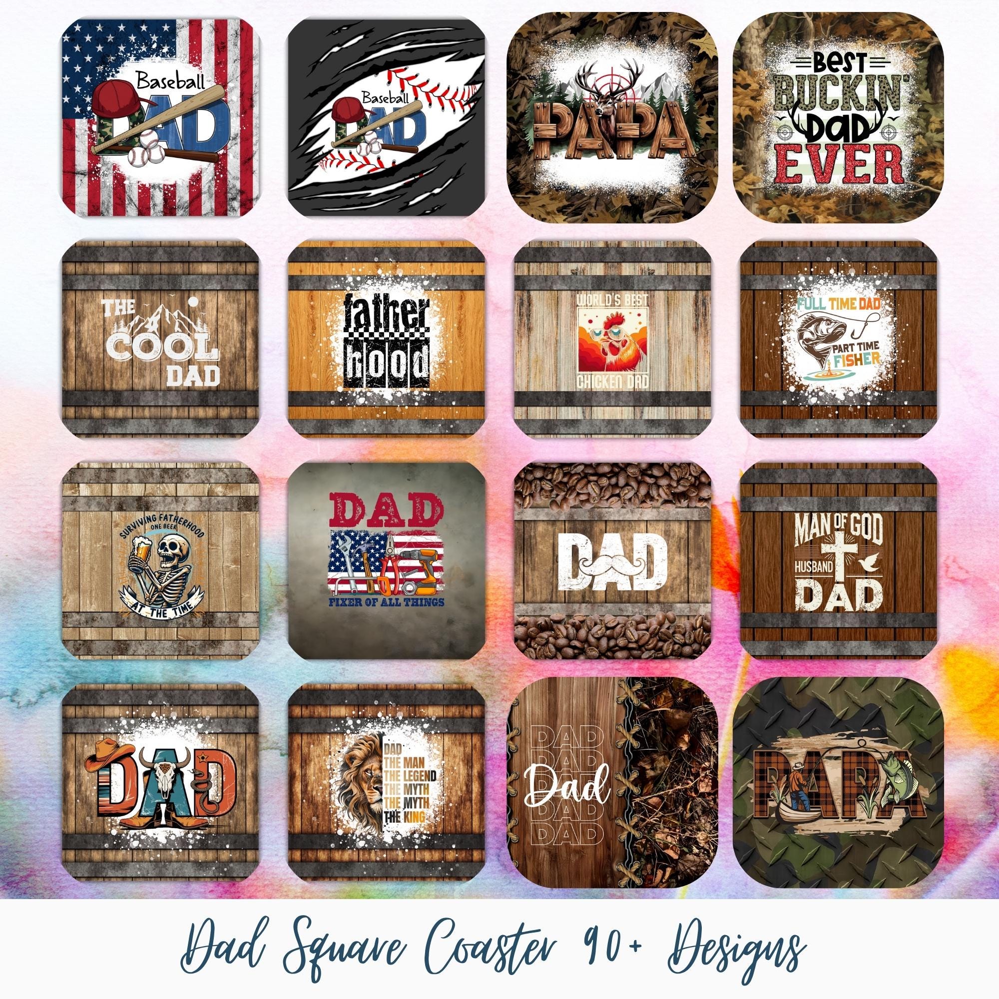 Father's Day Square PNG Bundle, Best Dad Faux Leather Coaster Design ...