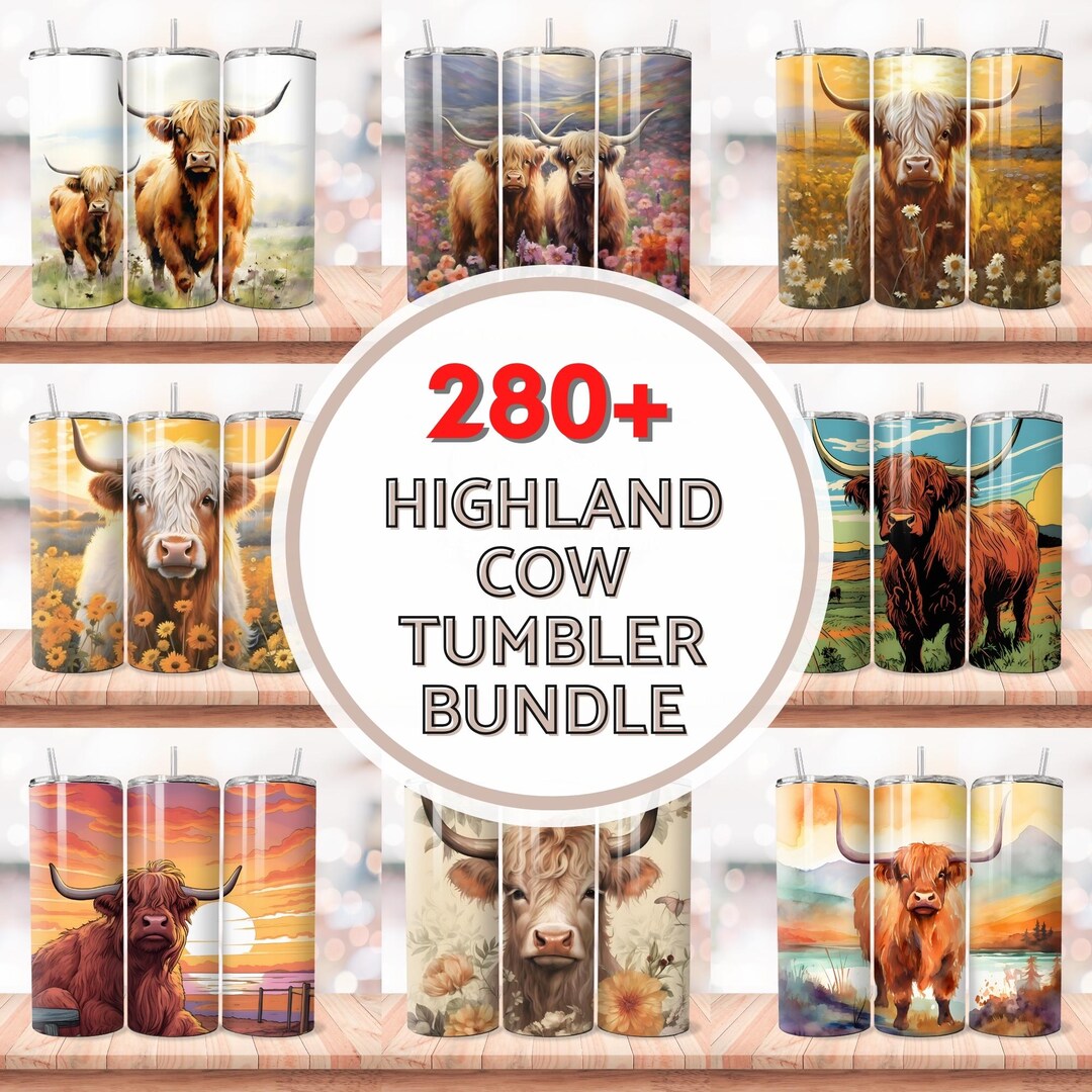 280 + Highland Cow Tumbler Wrap Bundle, Cute Baby Highland Cow Tumbler ...