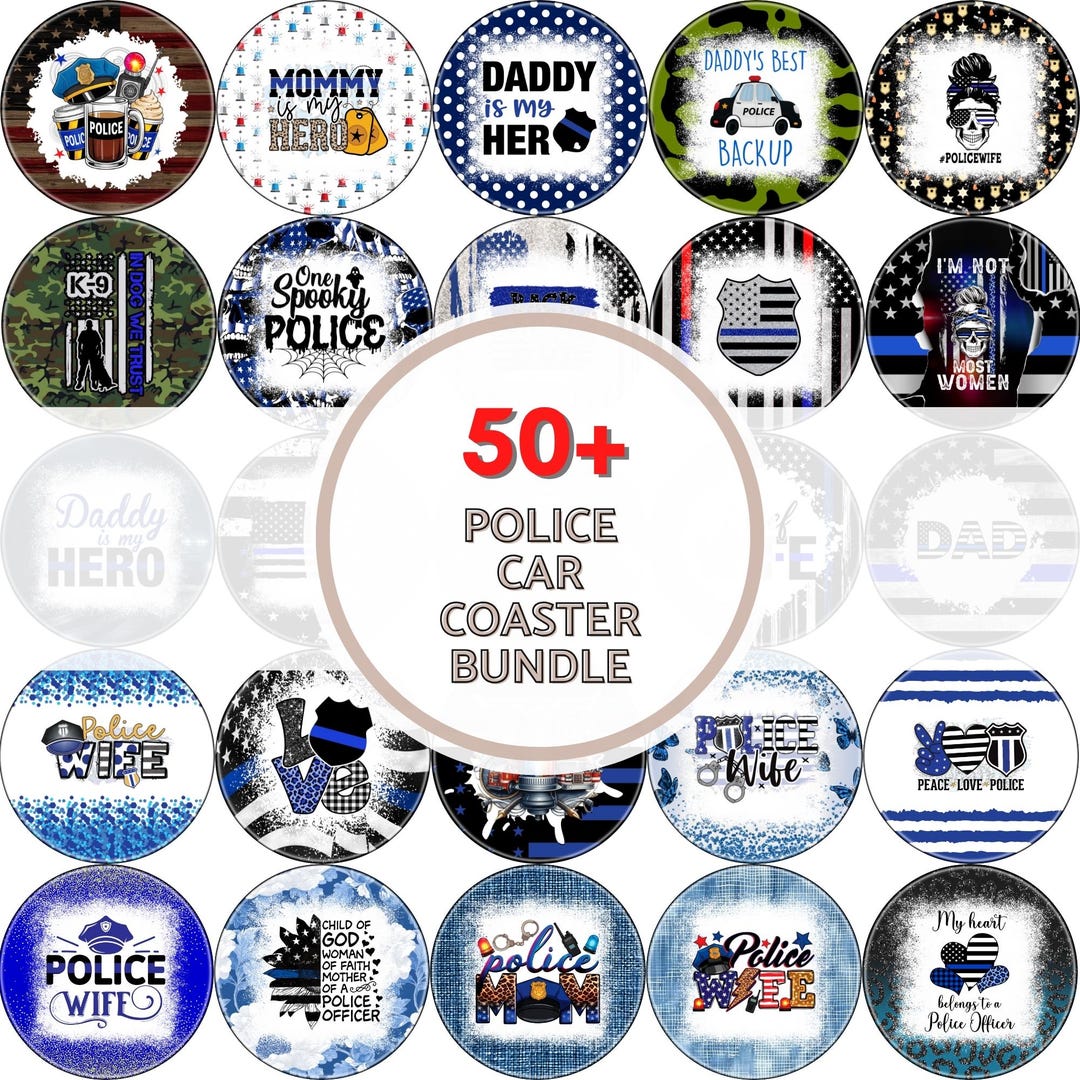 Police Car Coaster Sublimation Bundle – 50+ PNG Designs for Police Wife ...
