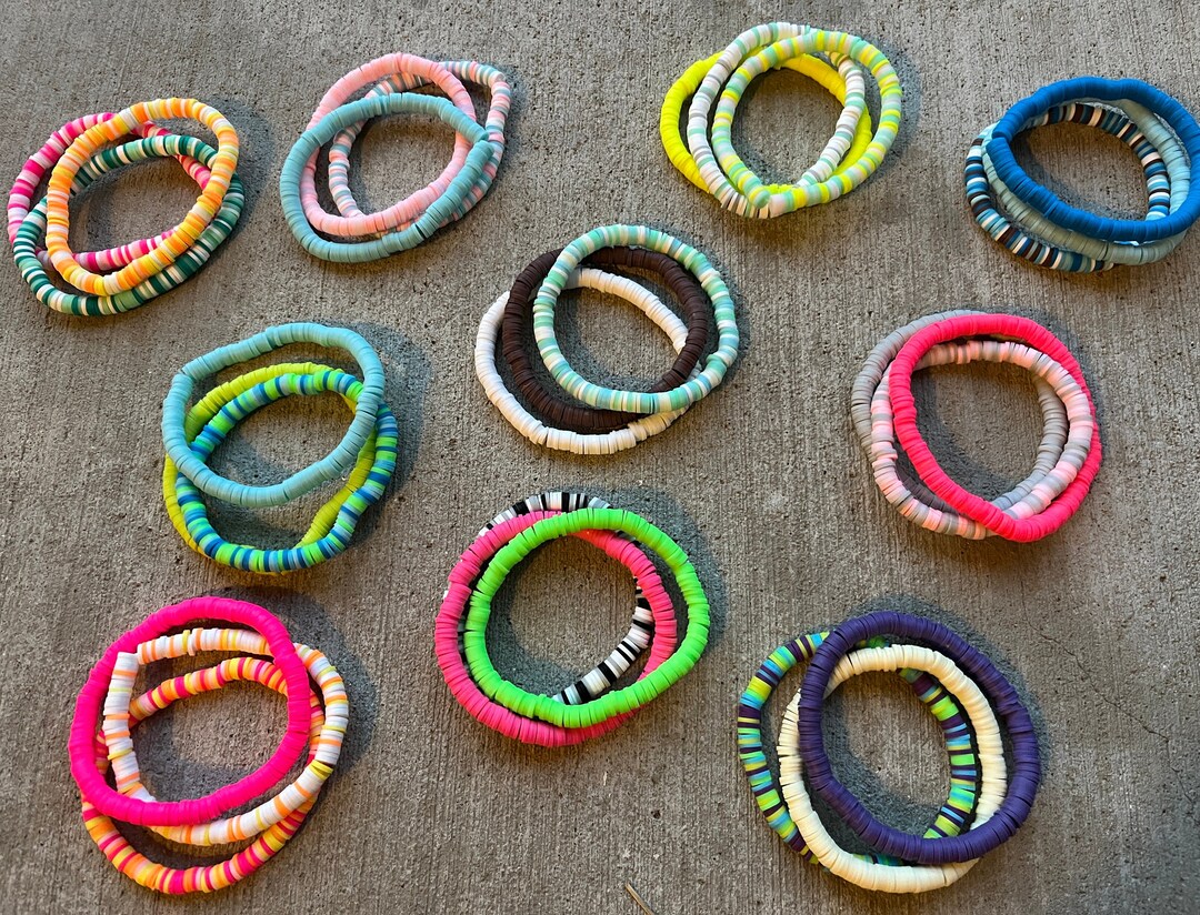 3 Set Heishi Bead Bracelets Clay Disc Bead Bracelets Multicolor Bead Bracelets Bracelet Set 6mm ...