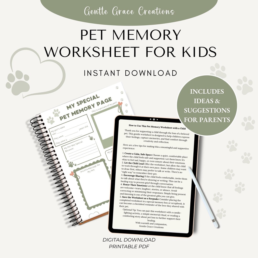 Pet Memory Worksheet for Kids Printable Digital Download Pet Loss ...