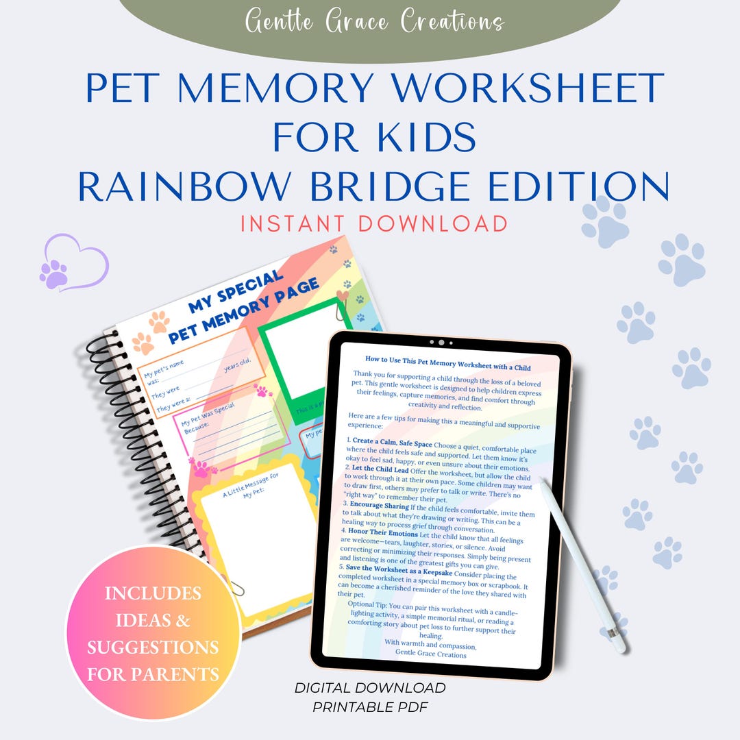 Rainbow Bridge Pet Memory Worksheet Kids Printable Digital Download Dog ...