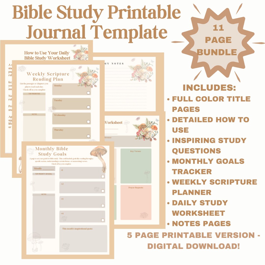 Bible Study Printable, Bible Study Journal Template and Study Guide ...