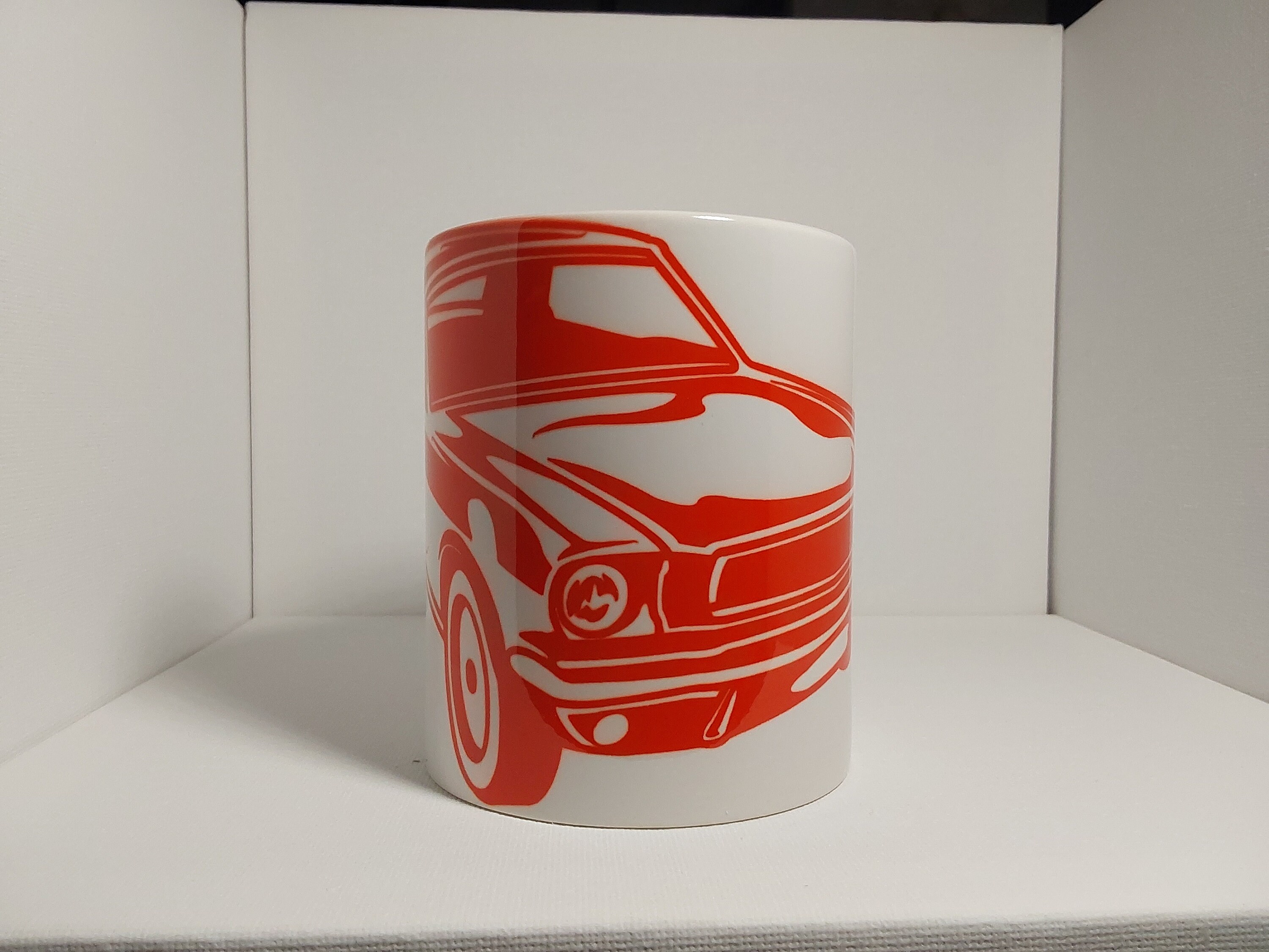 Handmade Coffee Mug Design Features Red Ford Mustang Classic Muscle Car ...