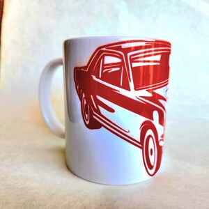 Handmade Coffee Mug Design Features Red Ford Mustang Classic Muscle Car ...