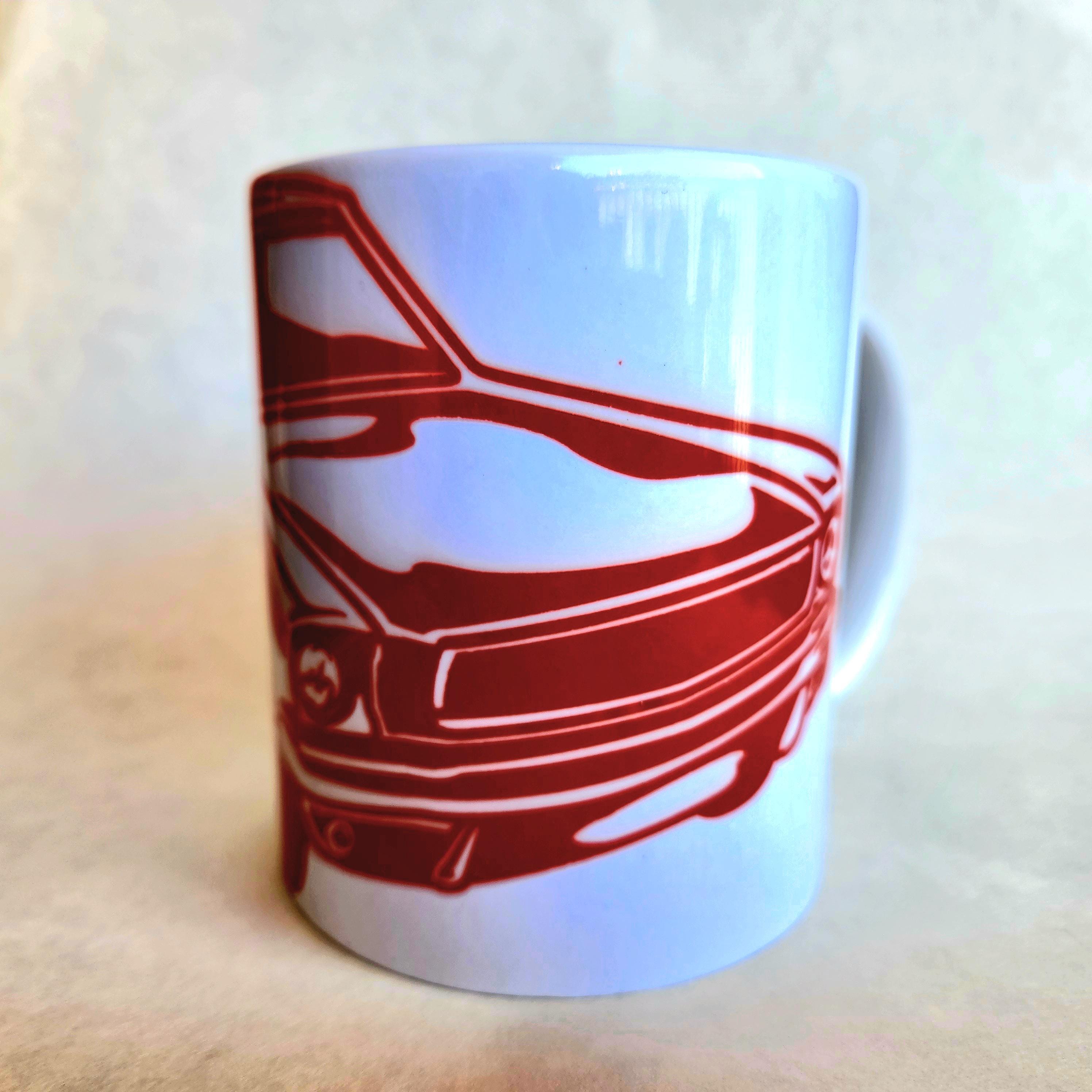 Handmade Coffee Mug Design Features Red Ford Mustang Classic Muscle Car ...