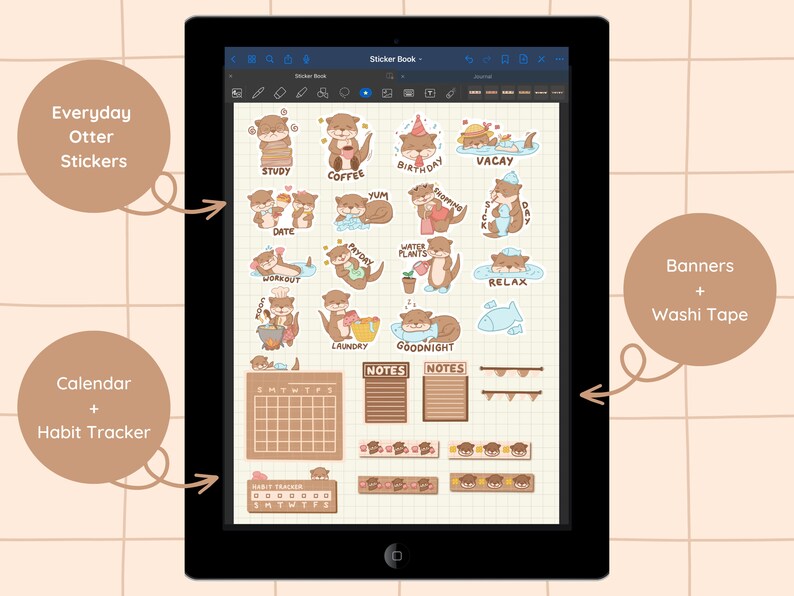 Otters Digital Stickers | Cute Digital Planner Stickers | PNG Pre ...