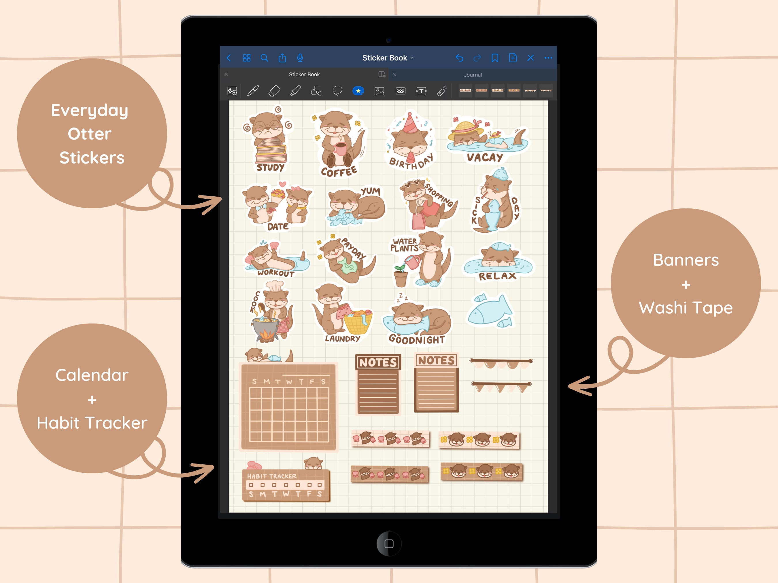 Cute Otter Digital Stickers | Planner, Journal (PNG, Goodnotes) - Etsy
