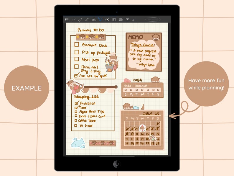 Otters Digital Stickers | Cute Digital Planner Stickers | PNG Pre ...