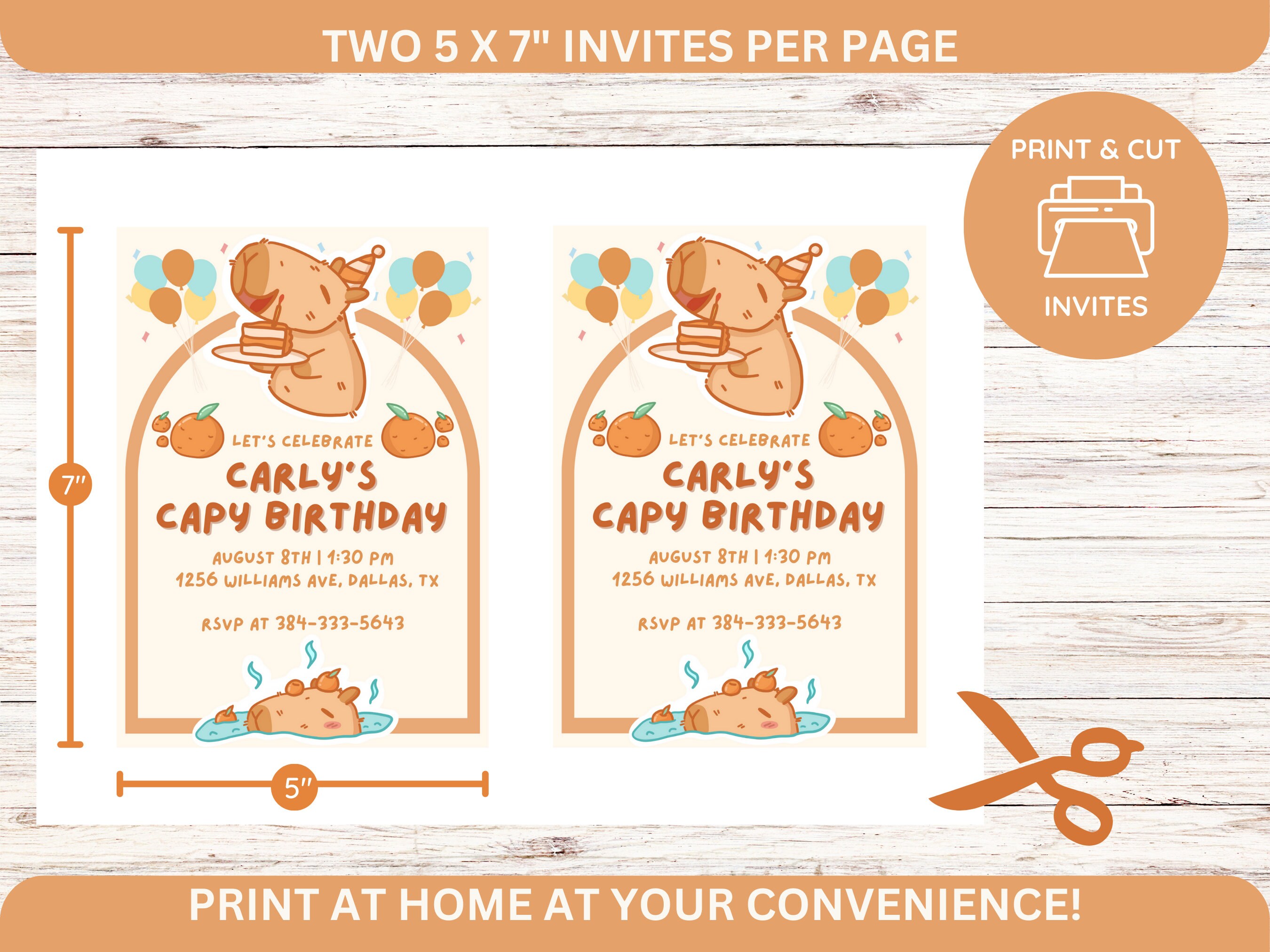 Custom Birthday Invitation | Cute Capybara Invitation | Capybara Party ...