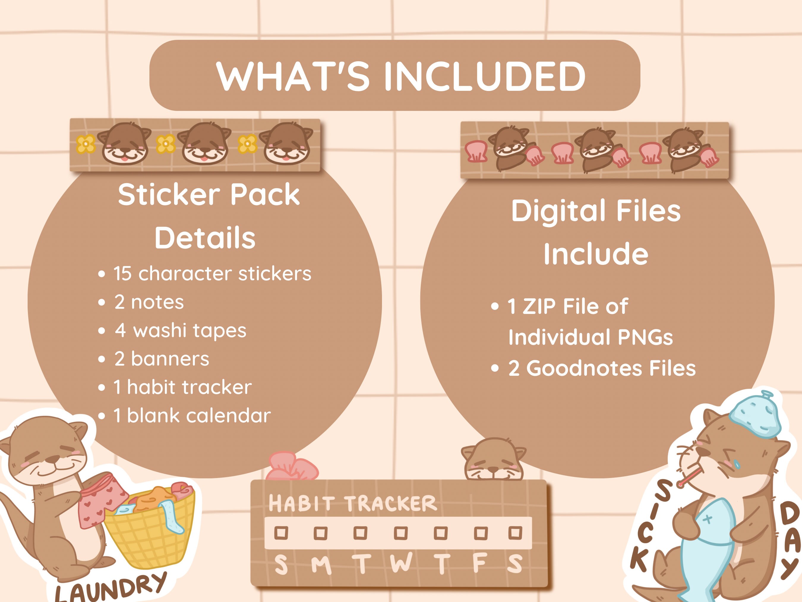 Otters Digital Stickers | Cute Digital Planner Stickers | PNG Pre ...