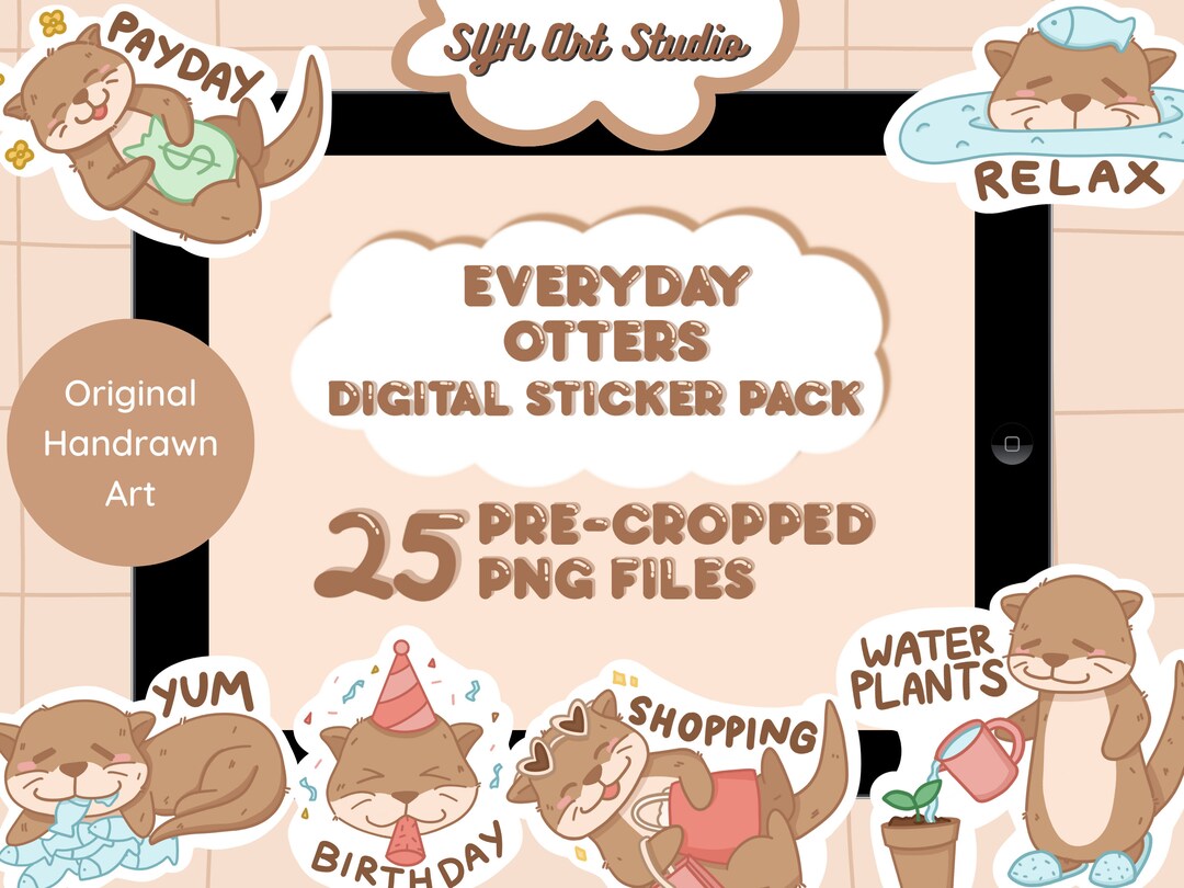 Otters Digital Stickers | Cute Digital Planner Stickers | PNG Pre ...