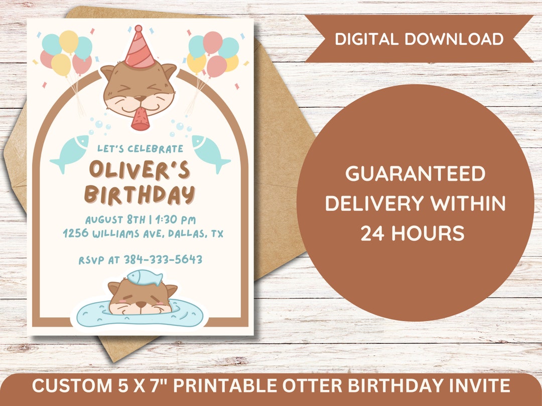 Cute Otter Invitation | Custom Printable Birthday Invitation | Otter ...