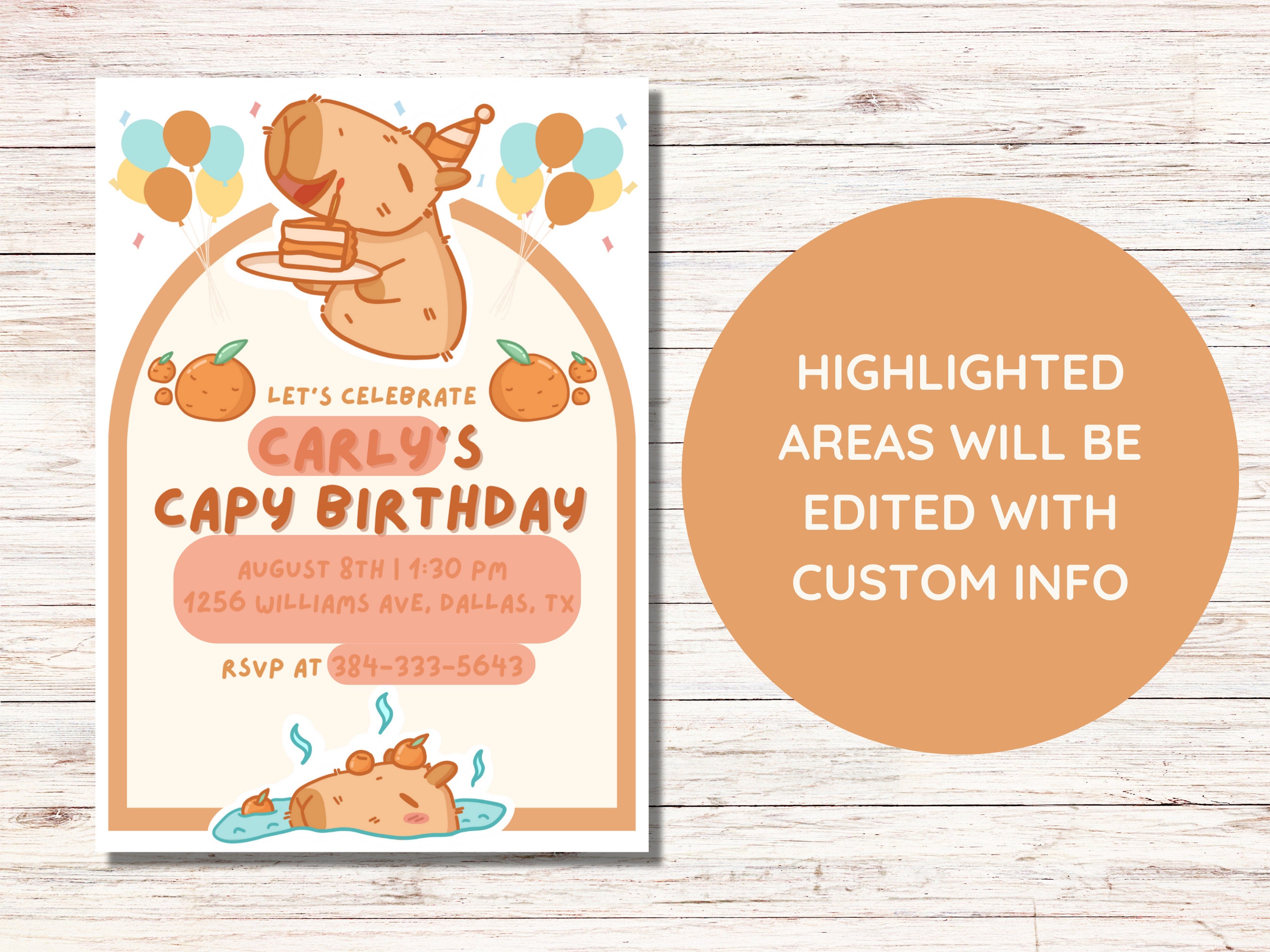 Custom Capybara Birthday Invitation: Hand-drawn Design (digital ...