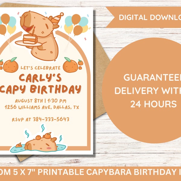 Capybara Birthday Invitation Digital - Etsy