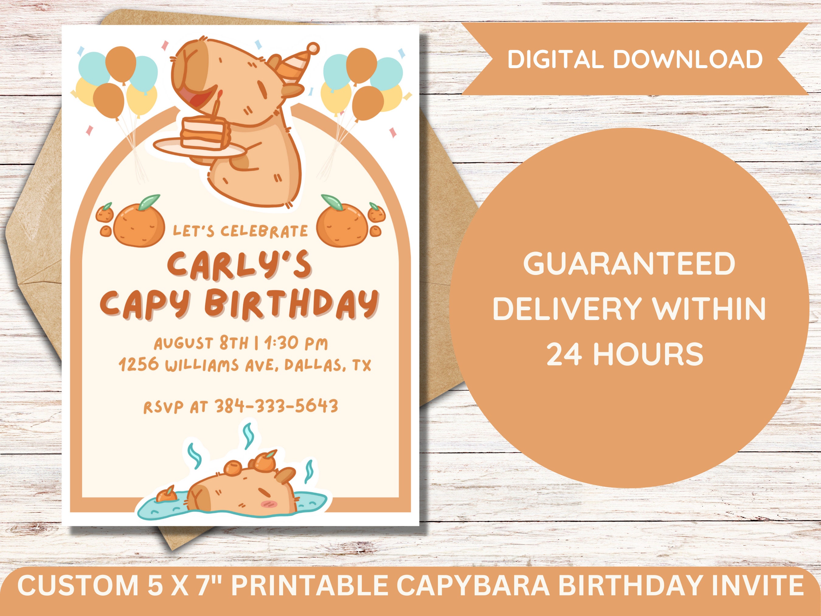 Custom Birthday Invitation | Cute Capybara Invitation | Capybara Party ...