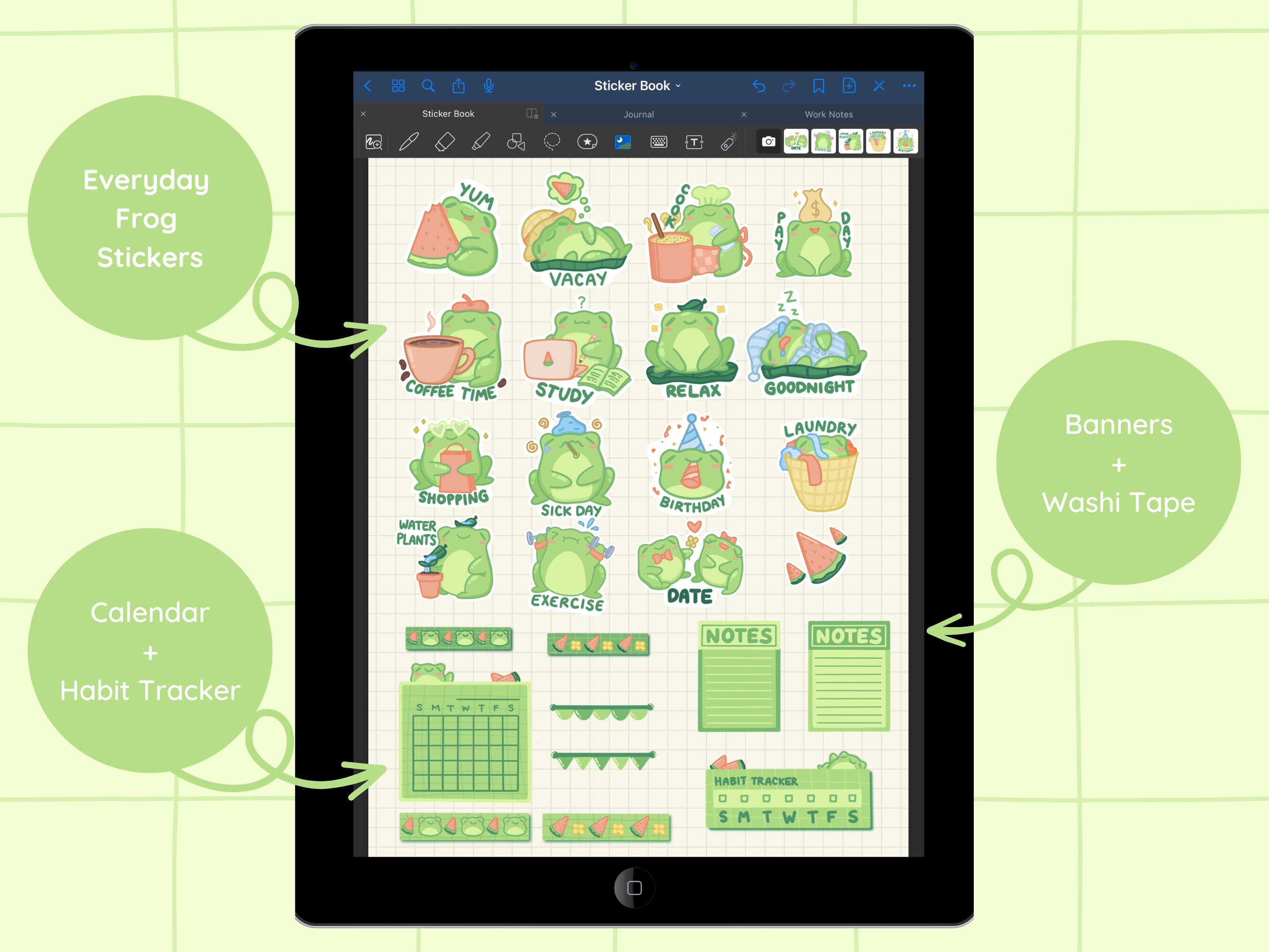 Frogs Digital Stickers | Cute Digital Planner Stickers | PNG Pre ...