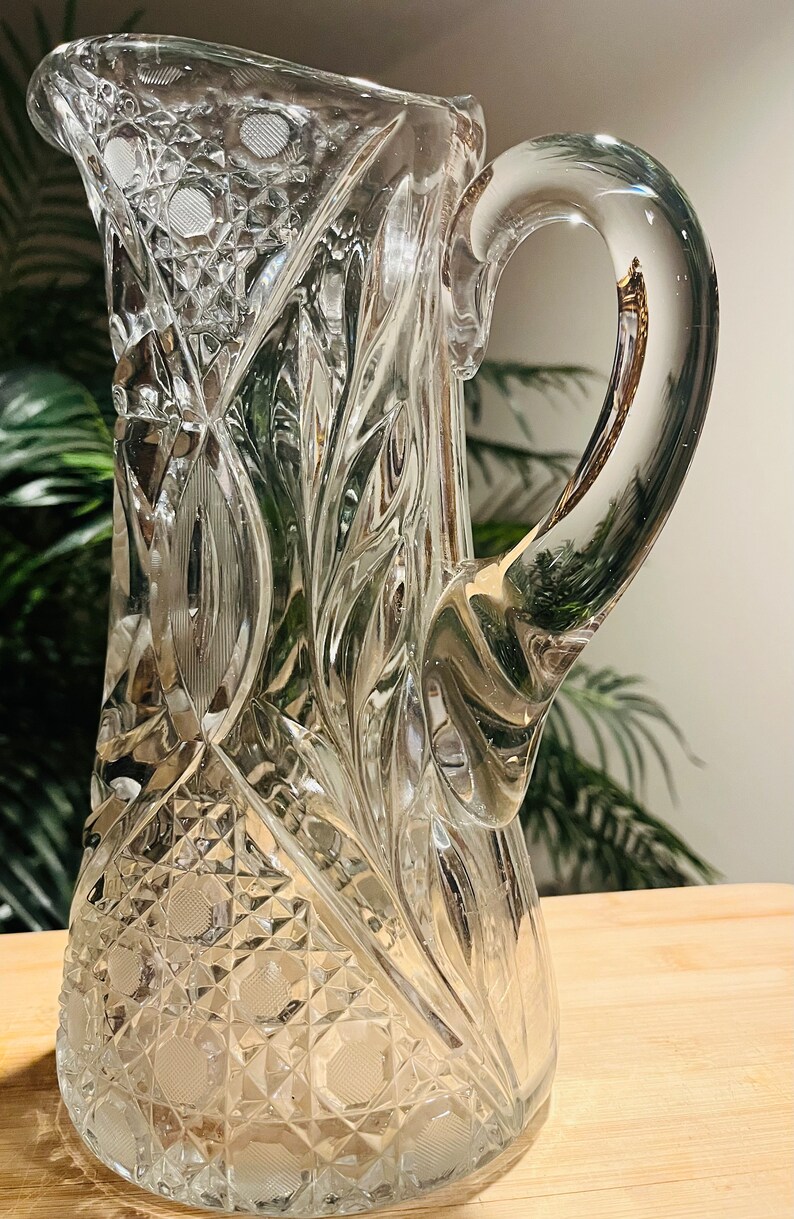 Vintage Large Crystal Pitcher American Brilliant Crystal Heavy Pitcher ...
