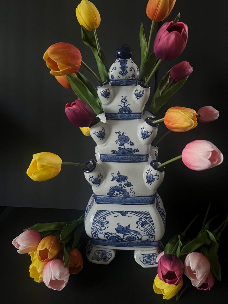 Hand-painted Blue & White Porcelain Tulipiere Tulip Vase - Etsy